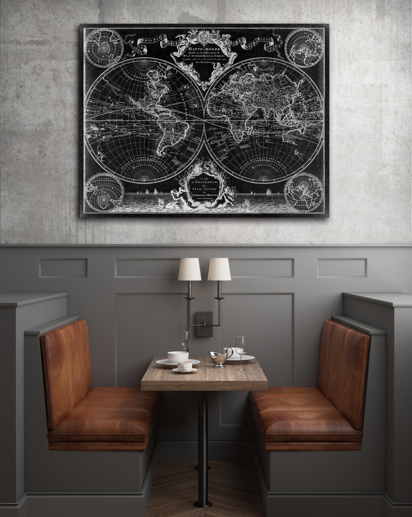 1720 Old World Map,black Map Wall Art, Historic Map Antique Style Map ...
