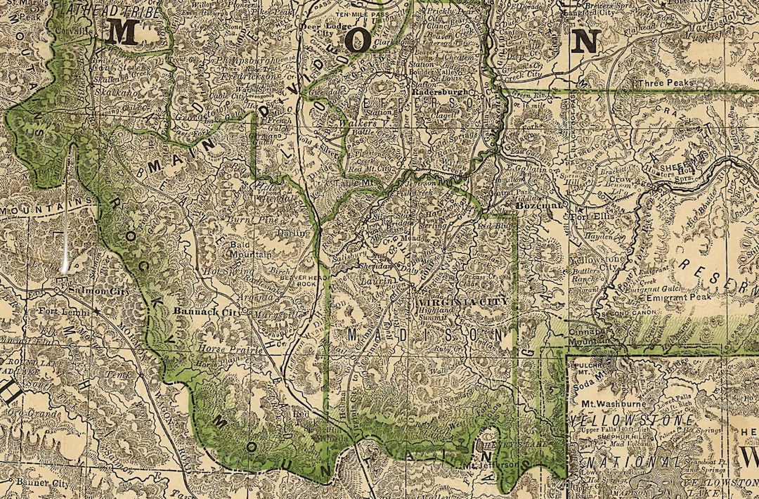 Montana Art Map Of Montana 1881 Antique Restoration Decor Style Montana