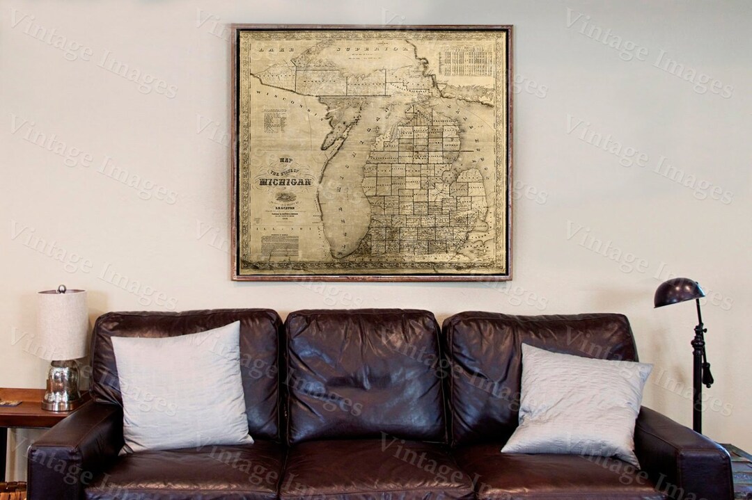 Vintage Michigan Map 1856 Old Map of Michigan Old Antique Style ...