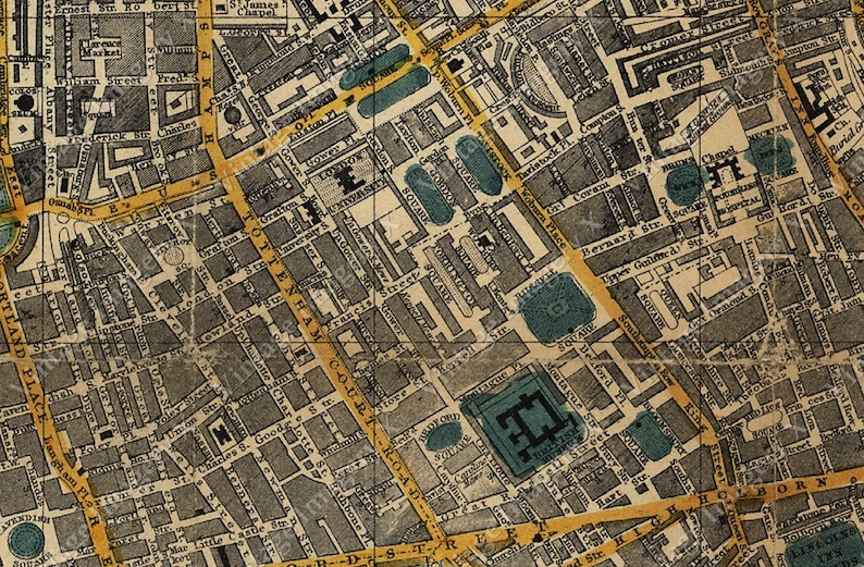 Huge Historic Old London Map Old England Map 1860 Restoration Decorator ...