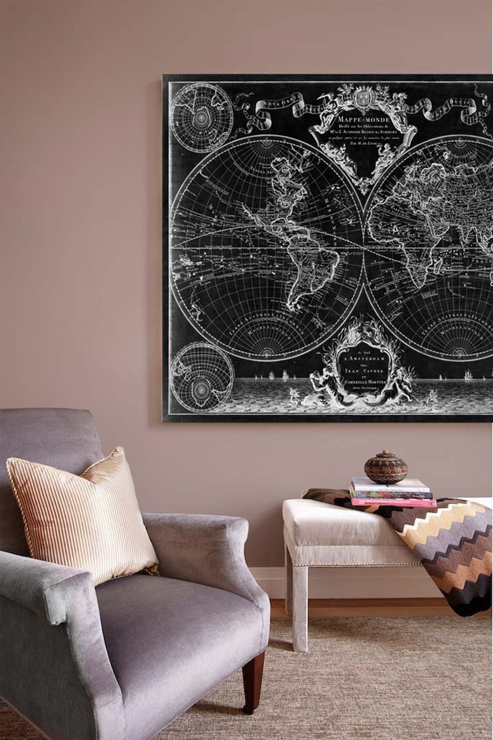 1720 Old World Map,black Map Wall Art, Historic Map Antique Style Map ...