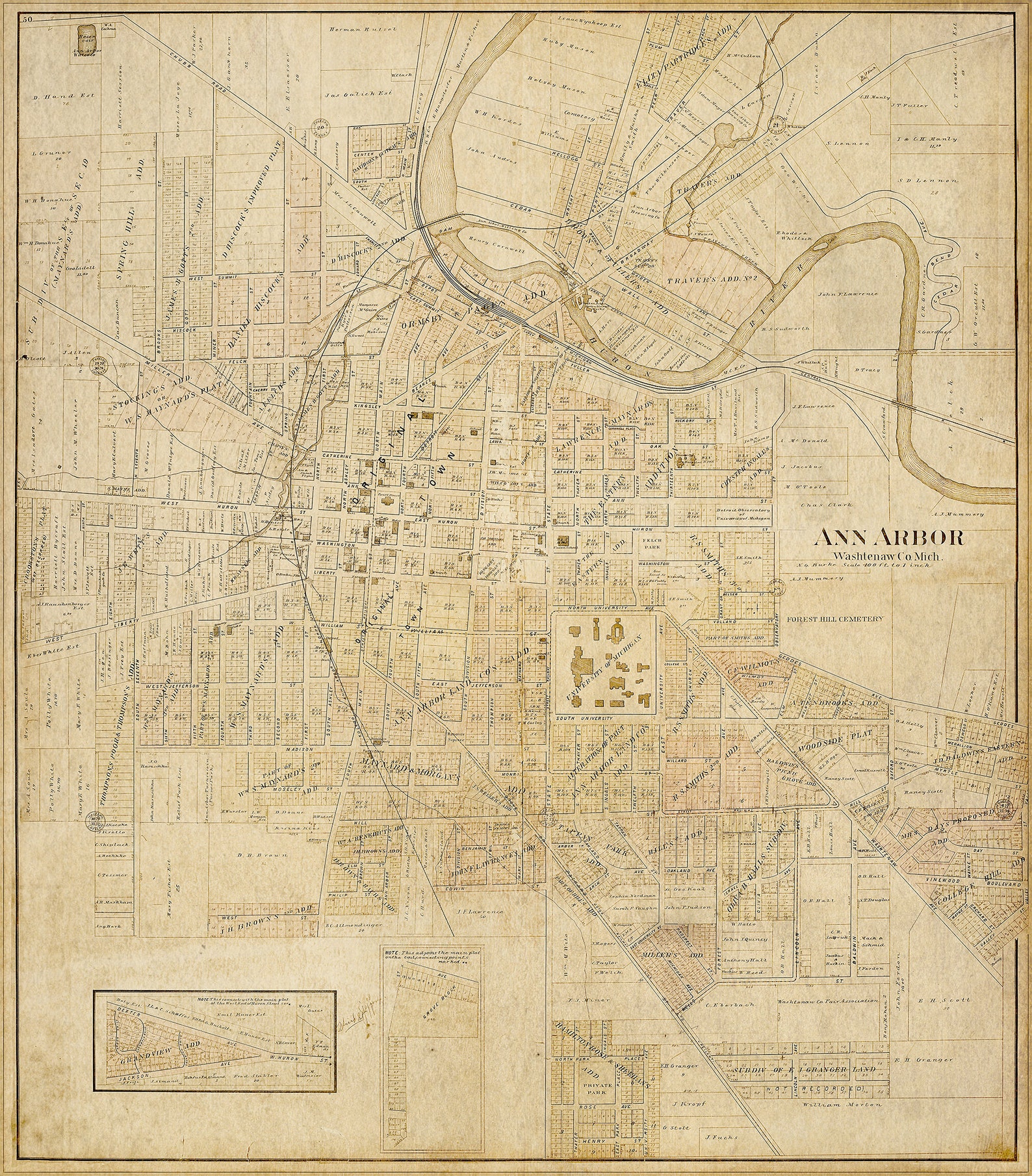Old Ann Arbor Map Michigan Wall Map - Vintage 1895 Map of Ann Arbor ...