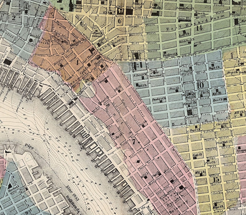 Vintage New York Map Print 1855 New York City Rustic Home - Etsy