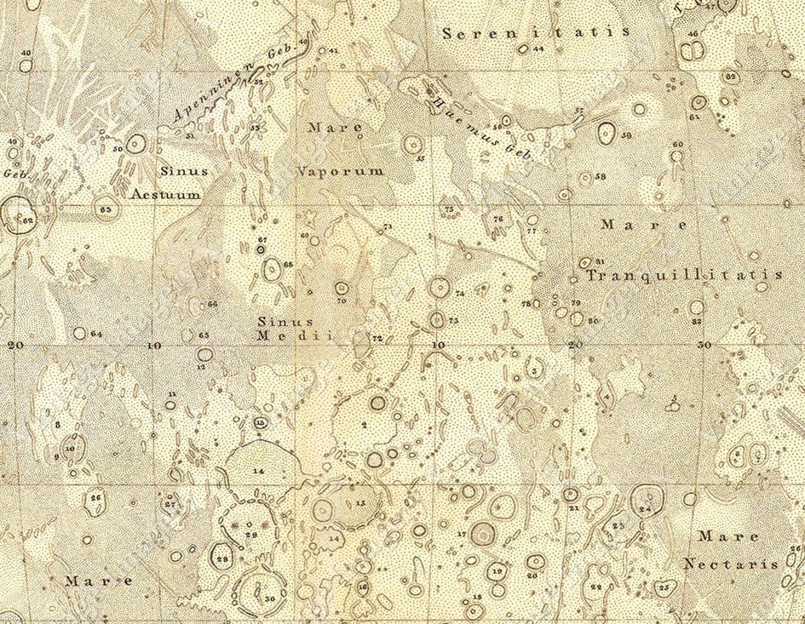 Old Map of the Moon Huge Vintage Historic Perthes 1880 Old Antique ...