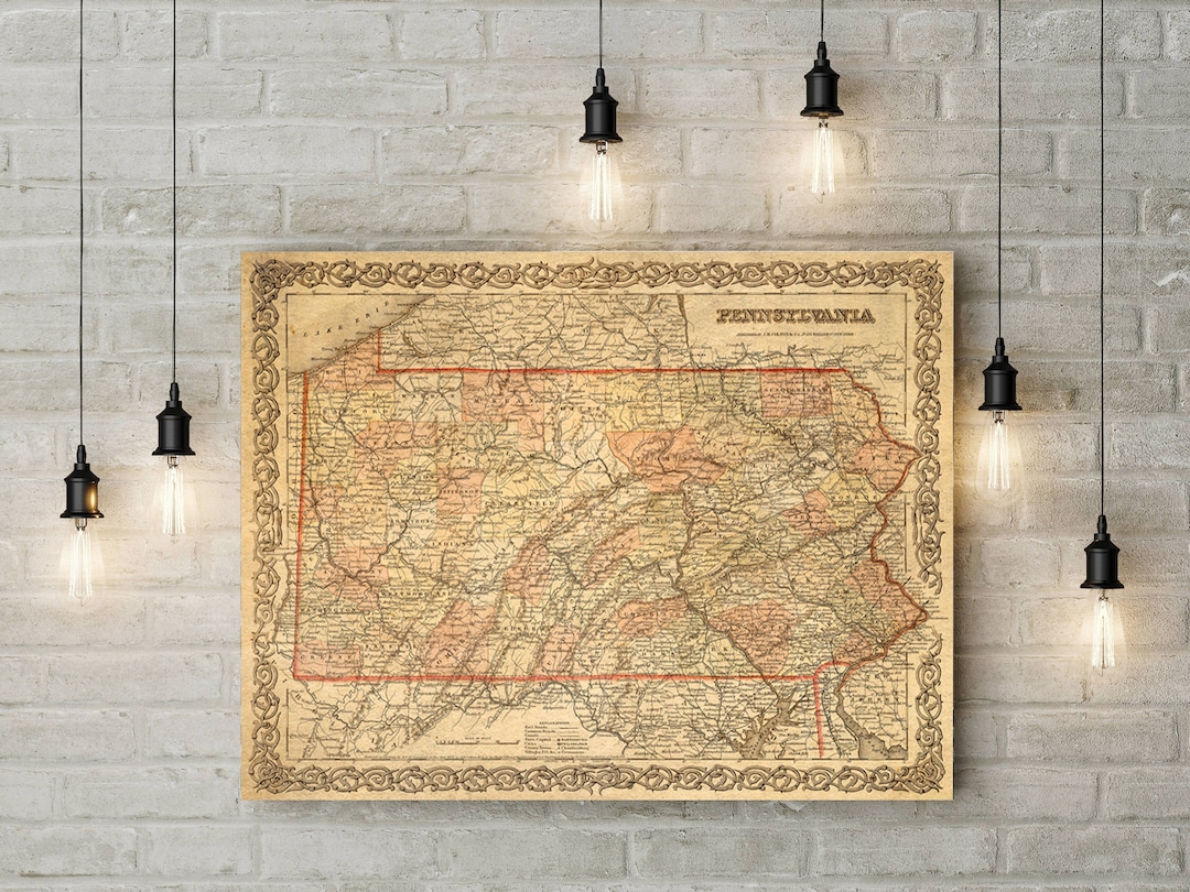 Vintage Pennsylvania Map 1856 Pennsylvania Map Housewarming Gift ...