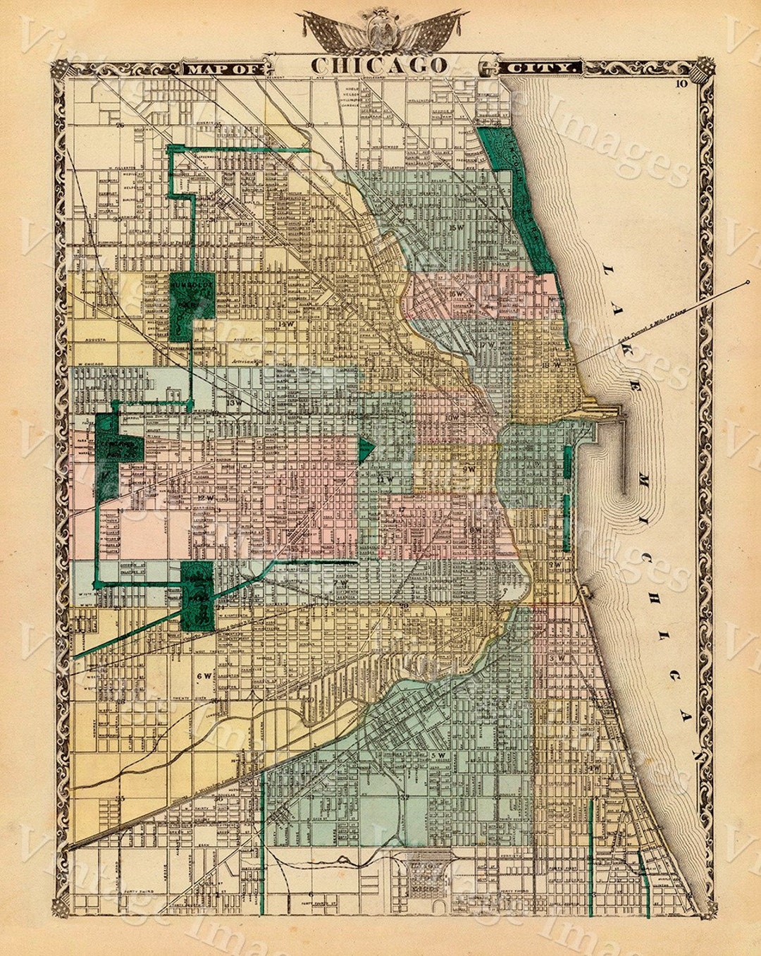 Vintage Map of Chicago, 1857 Chicago Illinois Map Antique Chicago Map ...