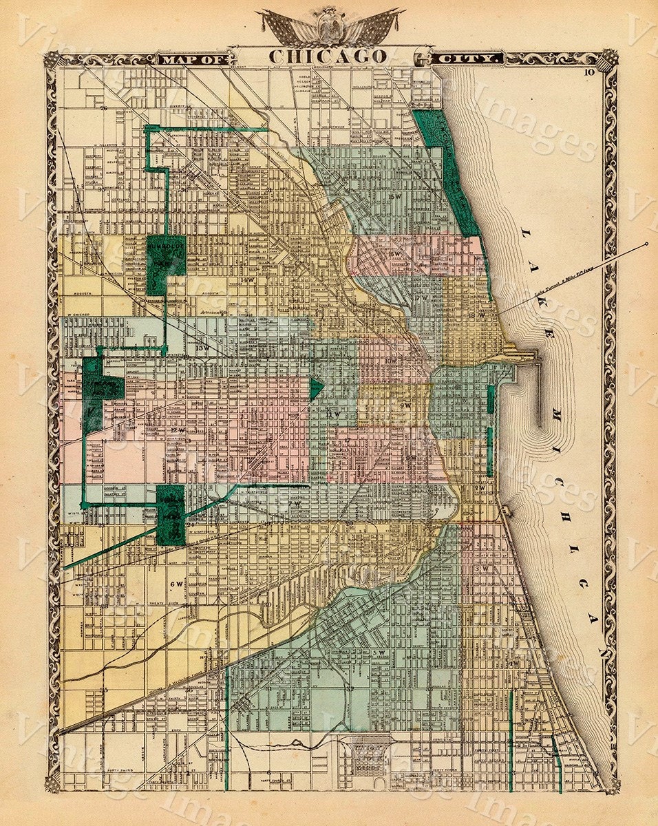 Vintage Map of Chicago, 1857 Chicago Illinois map Antique Chicago Map ... Vintage Map of Chicago, 1857 Chicago Illinois map Antique Chicago Map ...