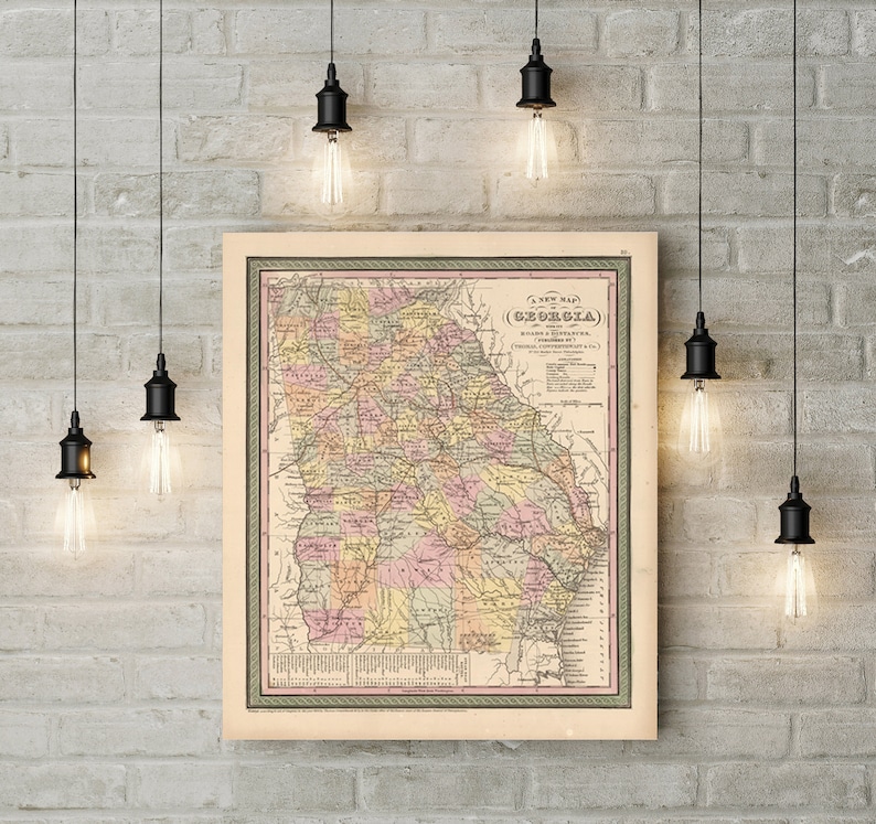 1850 Georgia Map Art Print State Map of Georgia Travel Gift | Etsy