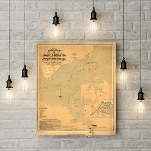 Map of Hampton Roads Antique Virginia Map Print Style Chesapeake Bay ...
