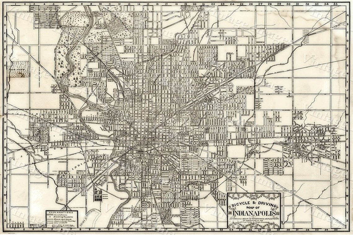 Indianapolis Map Large 1899 Vintage Historic Indianapolis - Etsy