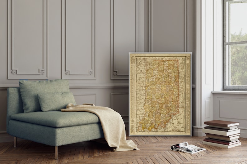 Old Indiana Map Art Print 1901 Map of Indiana, Indiana Wall Map, Map ...
