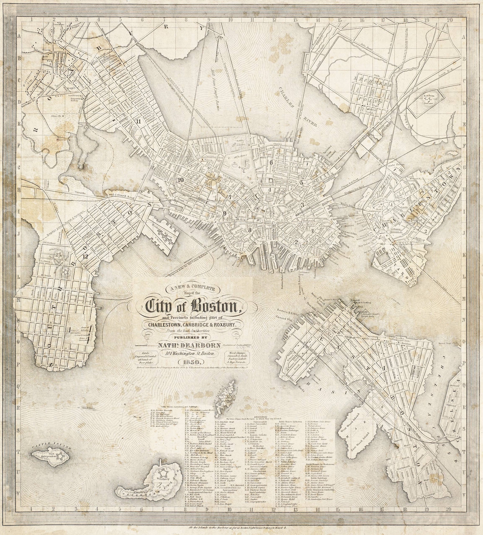 Boston Map 1850 Antique Map of Boston Massachusetts Vintage | Etsy