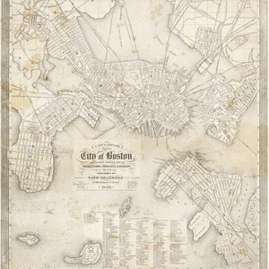 Boston Map, 1850 Antique Map of Boston Massachusetts Vintage Map Print ...