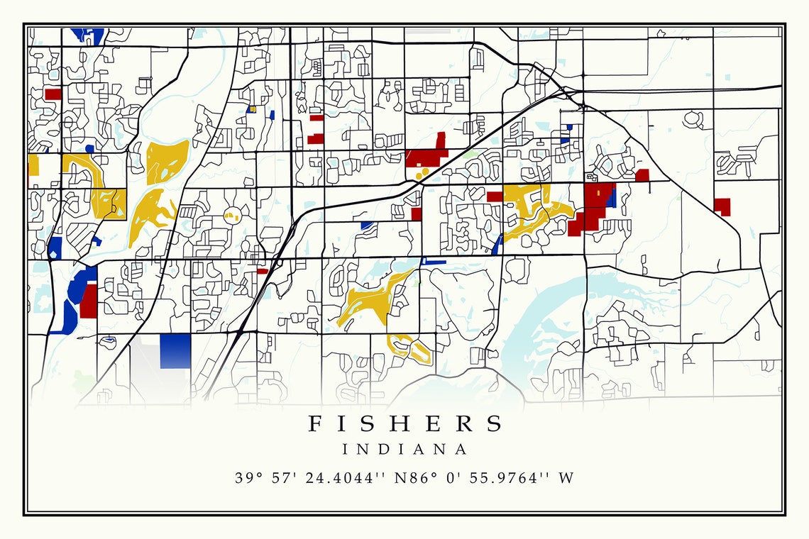 Fishers Indiana Map Fishers Indiana Contemporary Map Poster - Etsy