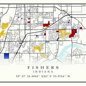 Fishers Indiana Map Fishers Indiana Contemporary Map Poster Fishers ...
