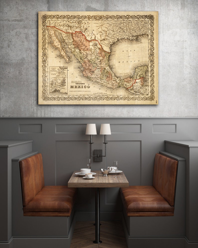 1866 Antique Map of Mexico: Large Map Poster Print for Southwest Decor ...