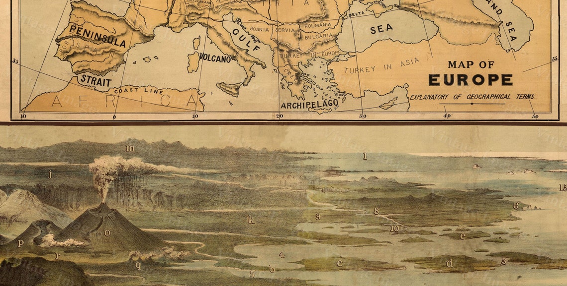 Andrews' Old School Classroom Chart of Geographical Wall Map ...