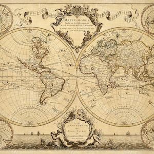 Giant Historic World Map 1720 Old Antique Style World Map Fine Art ...