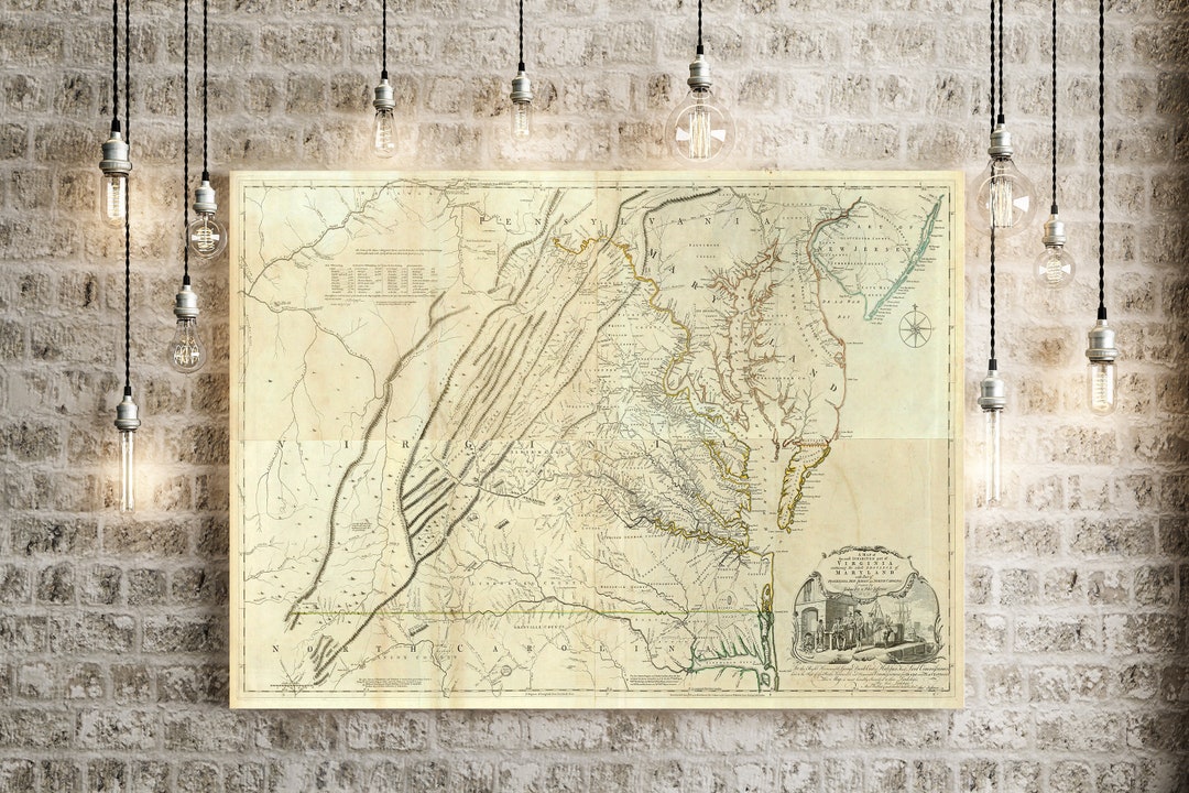 1776 Vintage Map of Virginia - Maryland Early Colonial Map of Virginia ...