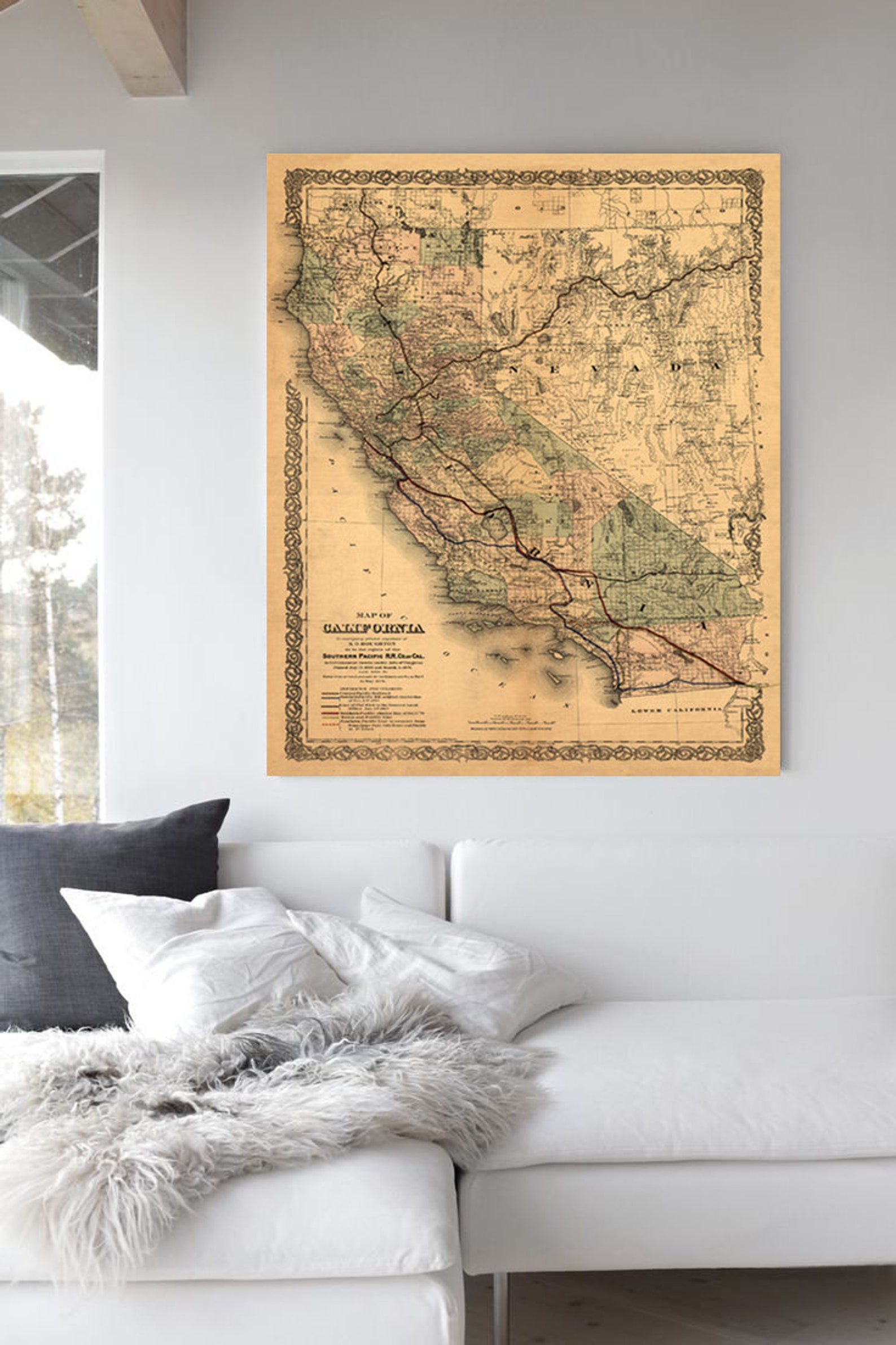 California Map, 1876 Old Map of California, California Map Print ...