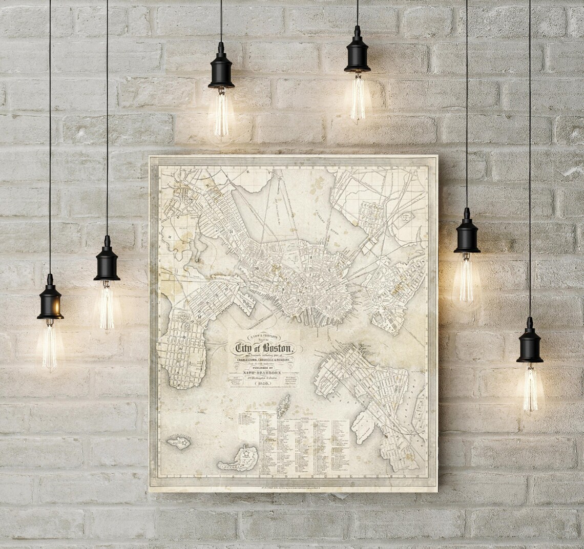 Boston Map, 1850 Antique Map of Boston Massachusetts Vintage Map Print ...