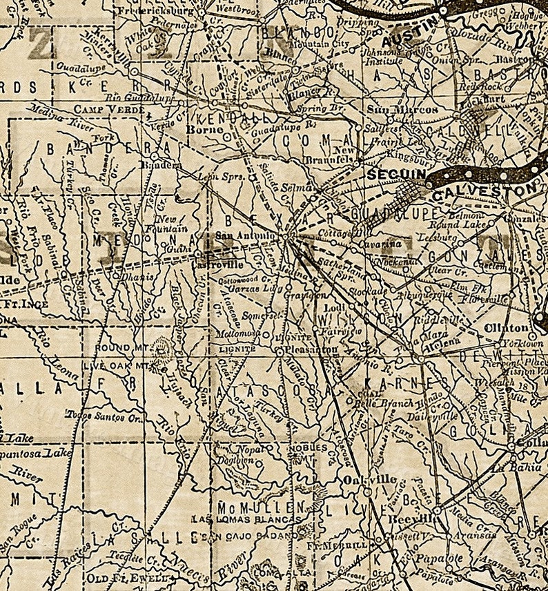 Old Map of Texas 1876 Vintage Historical Wall Map Antique Restoration ...