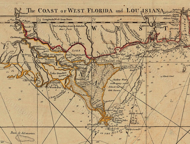 Old Florida Map Vintage Map of Florida 1775 Florida State Pirate Ship ...