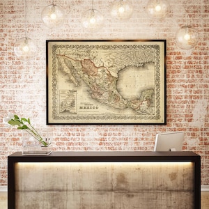 1866 Antique Map of Mexico: Large Map Poster Print for Southwest Decor ...