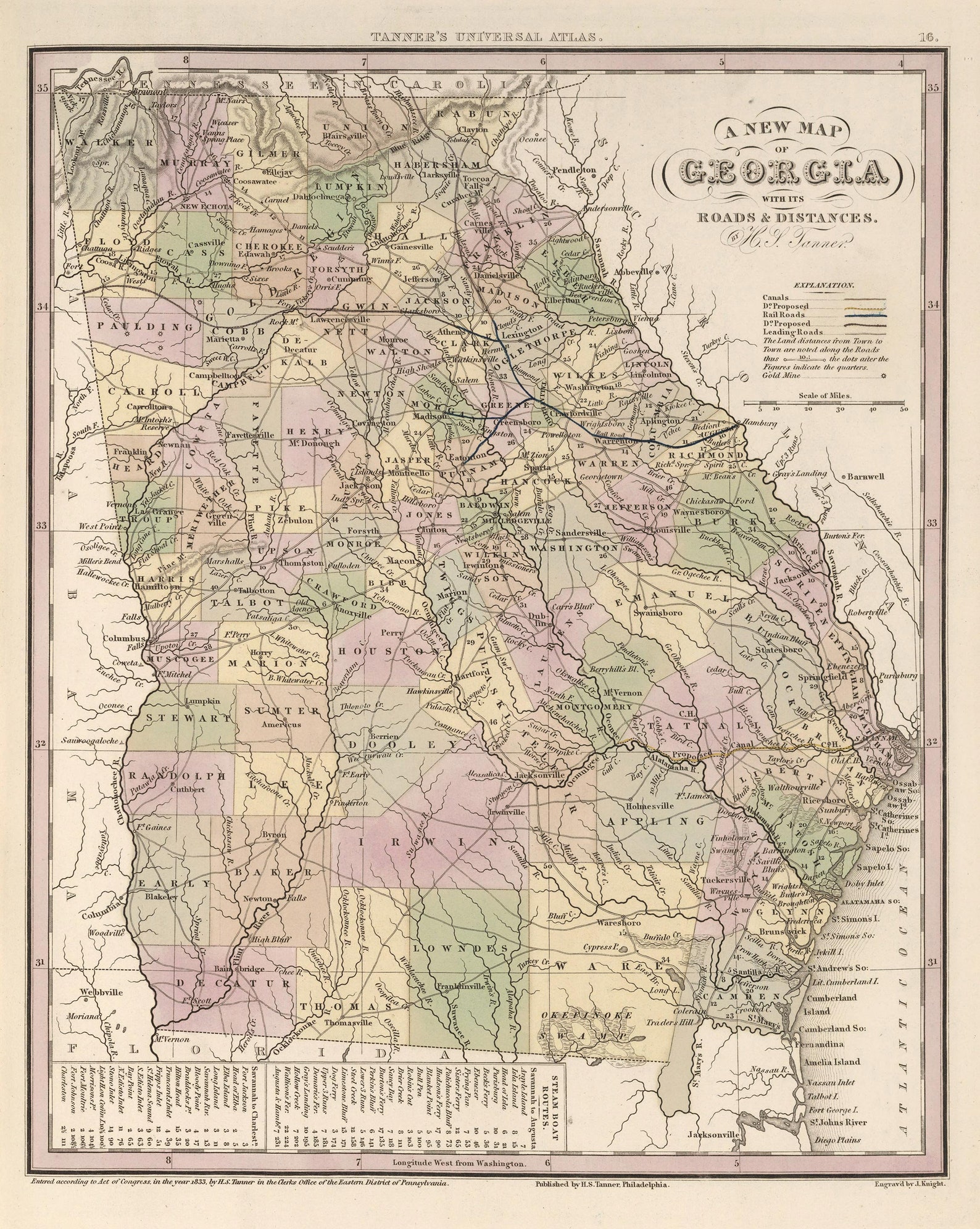 1833 Old Georgia Map Art Print State Map of Georgia Travel Gift Idea ...