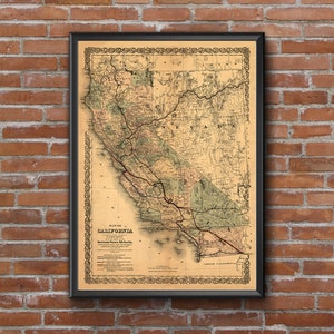 California Map, 1876 Old Map of California, California Map Print ...
