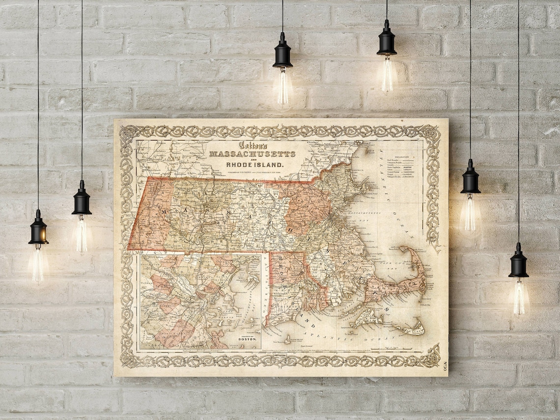 Massachusetts Map Map of Massachusetts 1865 Vintage Map - Etsy
