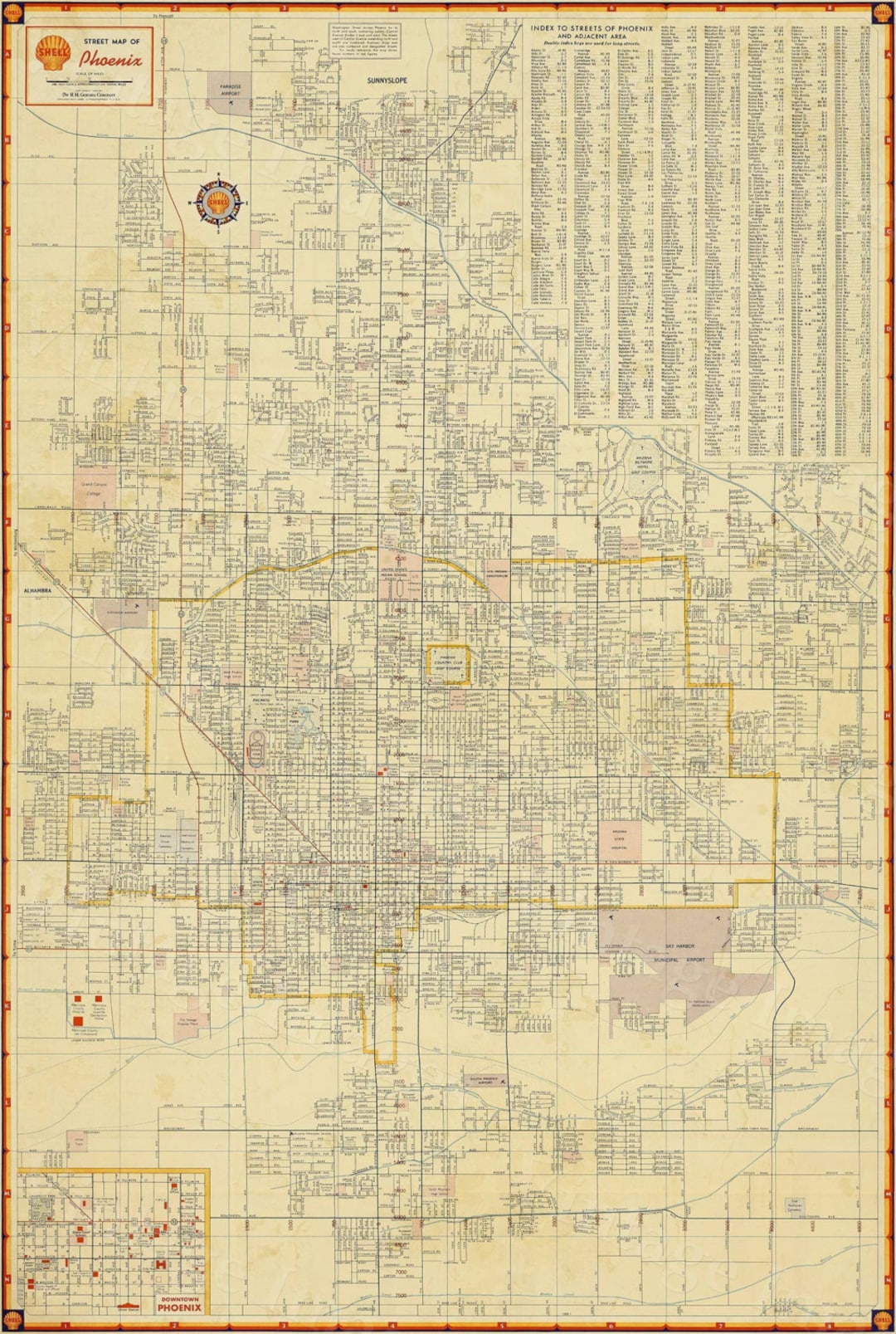 Old Phoenix Map Vintage Phoenix Arizona Map Print Antique Style Map of ...