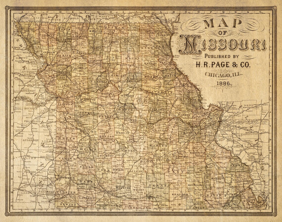 Missouri Map Poster Rustic Vintage Style Travel Map Map | Etsy