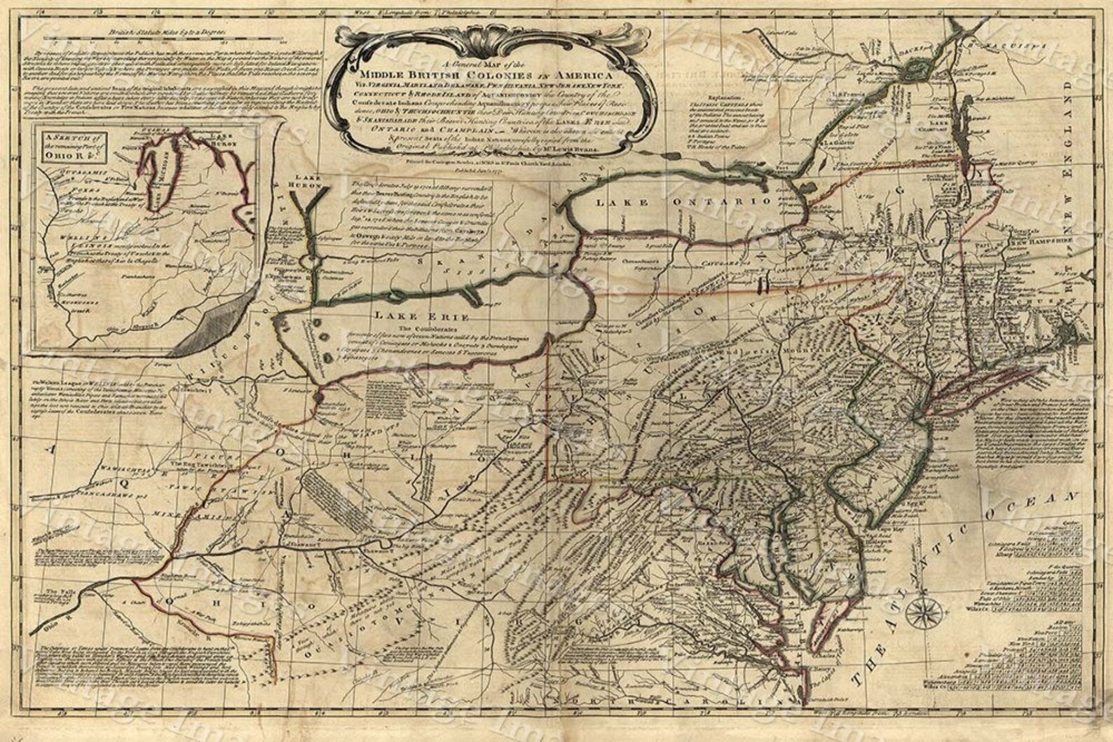 New England Map 1771 Antique Wall Map of New England the Middle British ...
