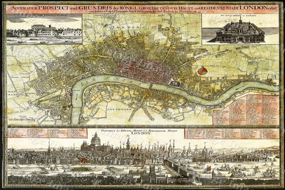 Old London England Map Giant Vintage Historic London England | Etsy