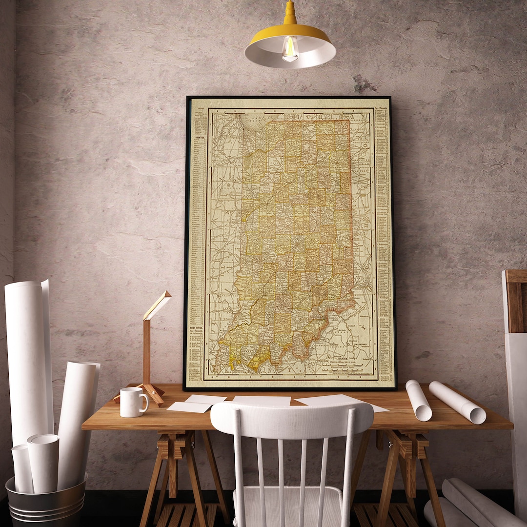 Old Indiana Map Art Print 1901 Map of Indiana, Indiana Wall Map, Map ...