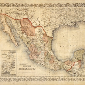 1866 Antique Map of Mexico: Large Map Poster Print for Southwest Decor ...