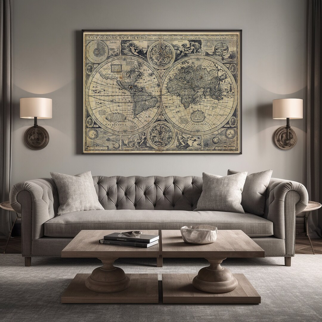 World Map Historic Old World Map 1626 Old Antique BOHO Map Decor Style ...