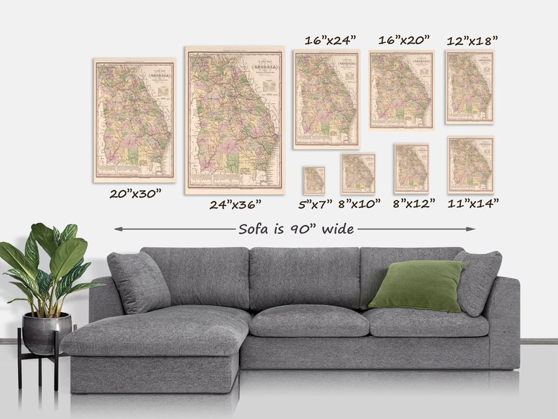 1850 Georgia Map Art Print State Map of Georgia Travel Gift | Etsy