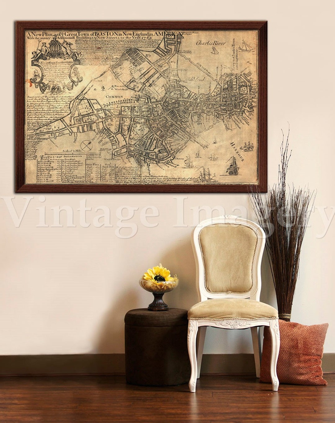 Old Boston Map, 1769 Historic Boston Map ,antique Boston Map, Bean Town ...