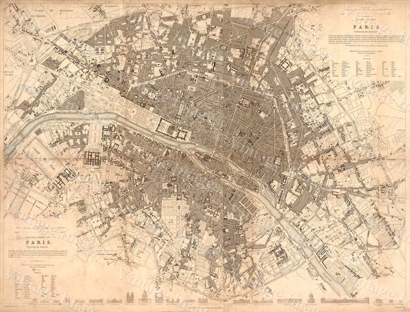 Vintage Paris Map Historic Large 1834 Map of Paris Restoration - Etsy