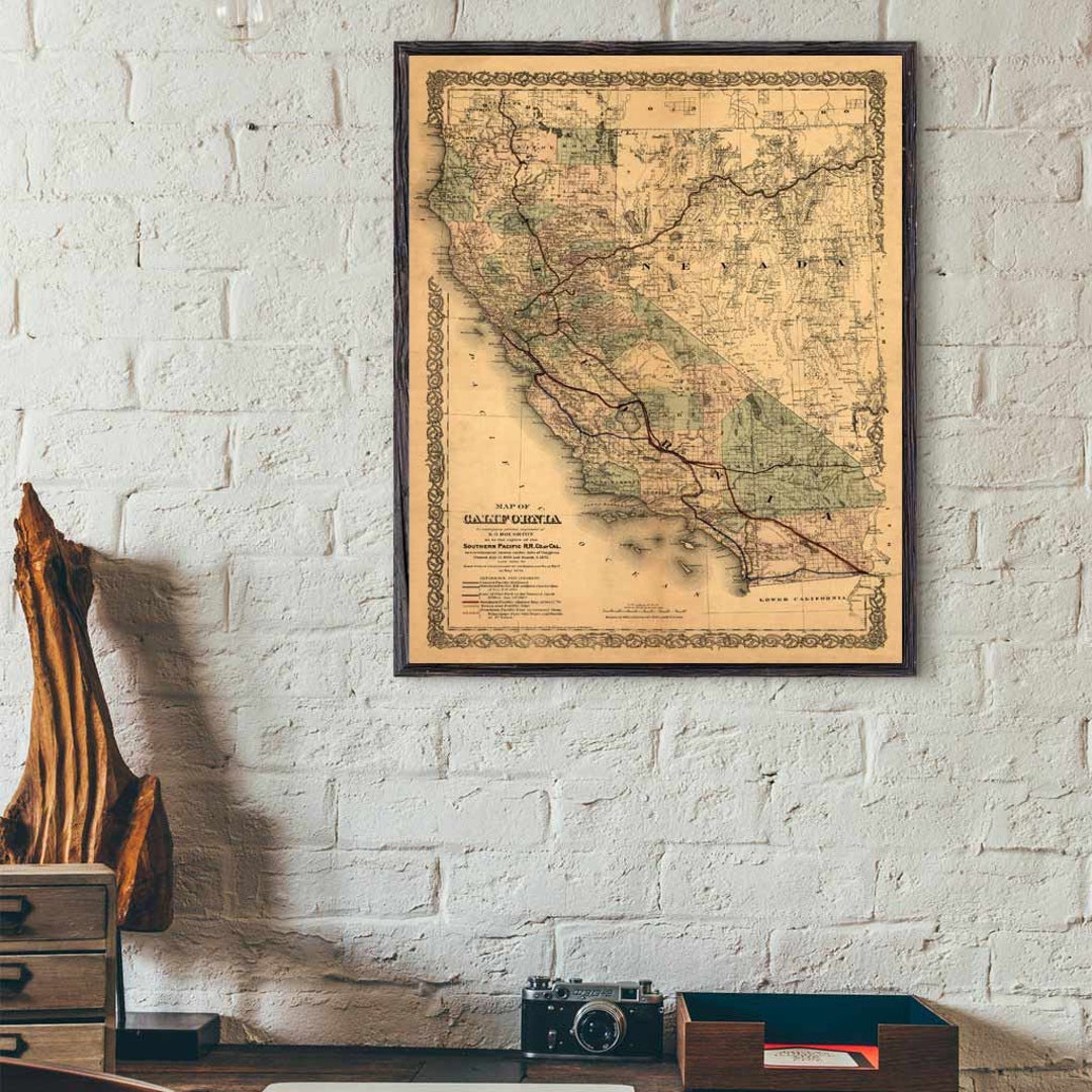 California Map, 1876 Old Map of California, California Map Print ...