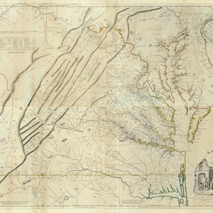 1776 Vintage Map of Virginia - Maryland Early Colonial Map of Virginia ...