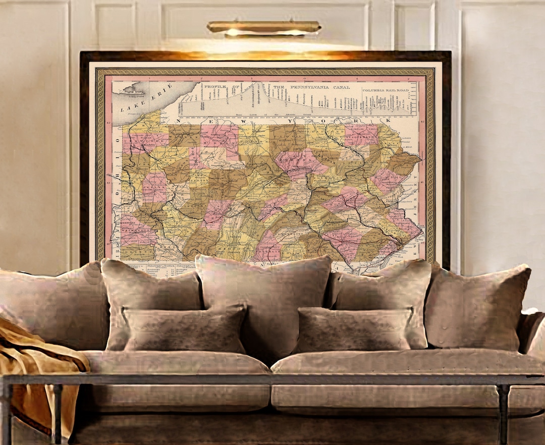 1849 Map of Pennsylvania Poster Vintage Pennsylvania Map Pennsylvania ...