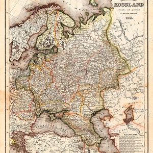 VINTAGE Historic Old Map of Russia 1851 Antique Old World Restoration ...