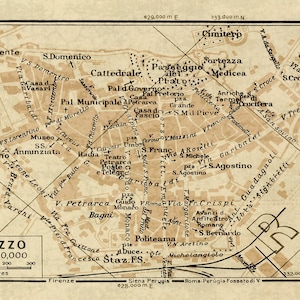 Old Map of Arezzo Italy 1935 Arezzo Map up to 24x36" Old World Style ...
