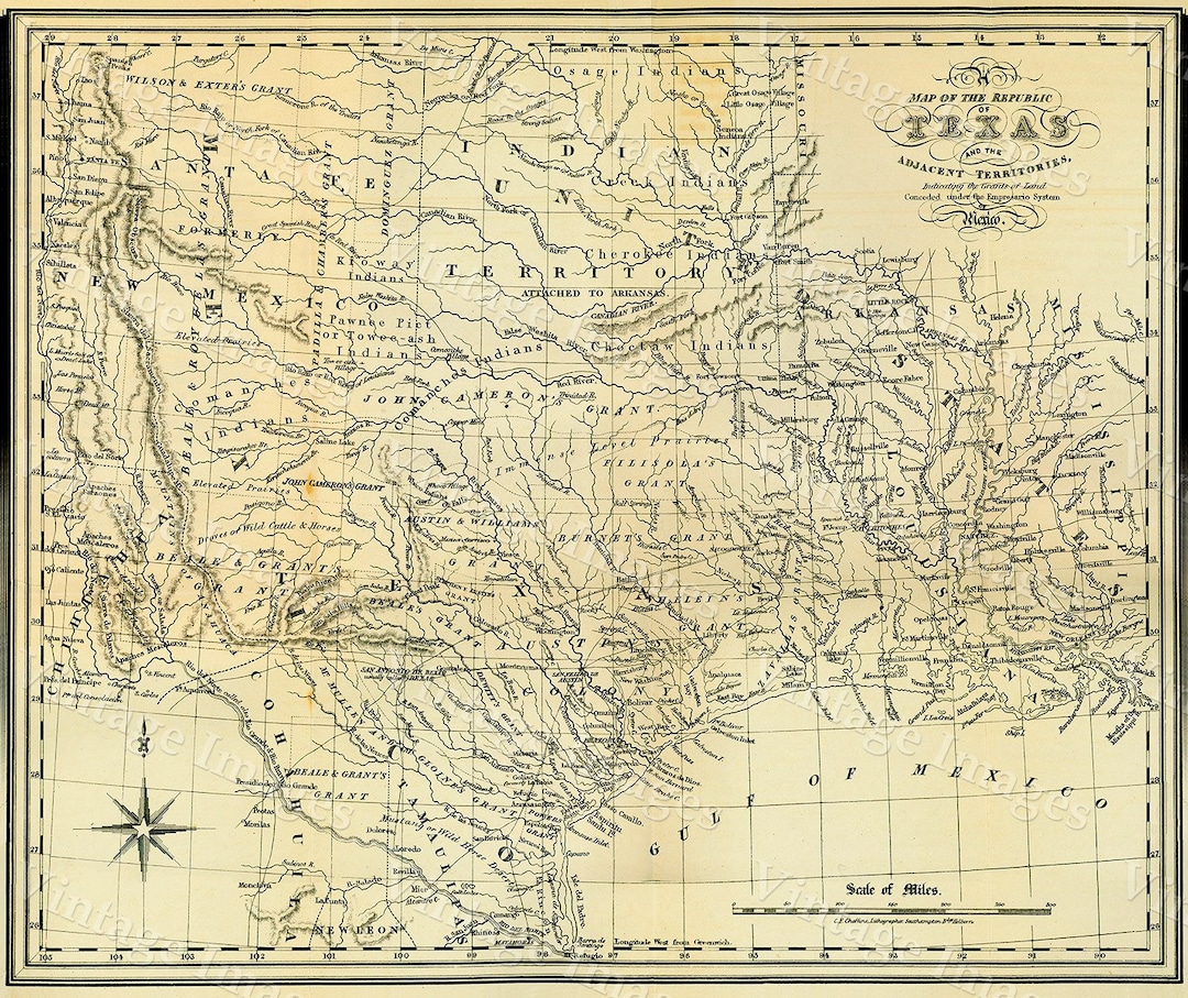 Texas Wall Map 1841 Republic of Texas Map, Texas State Historical Map ...