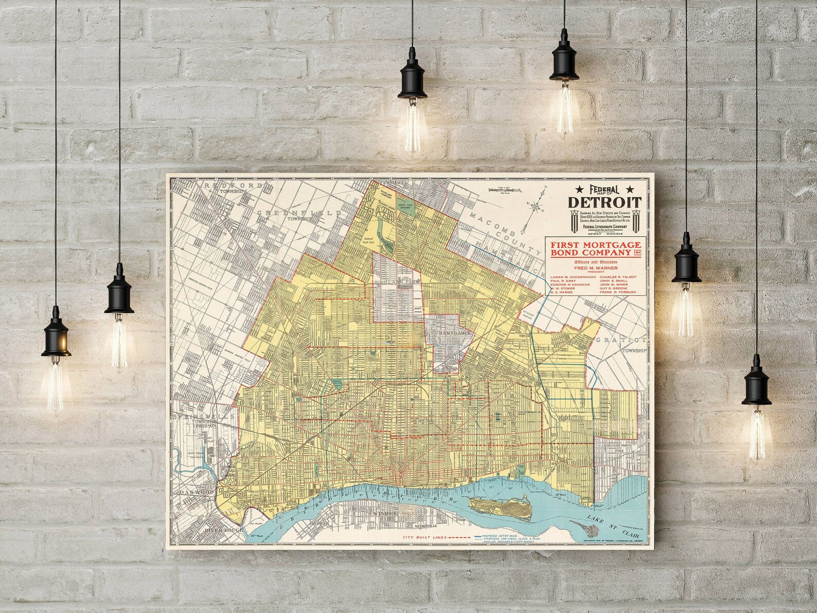 Vintage Map of Detroit Detroit Map 1919 Old Map of Detroit MI | Etsy