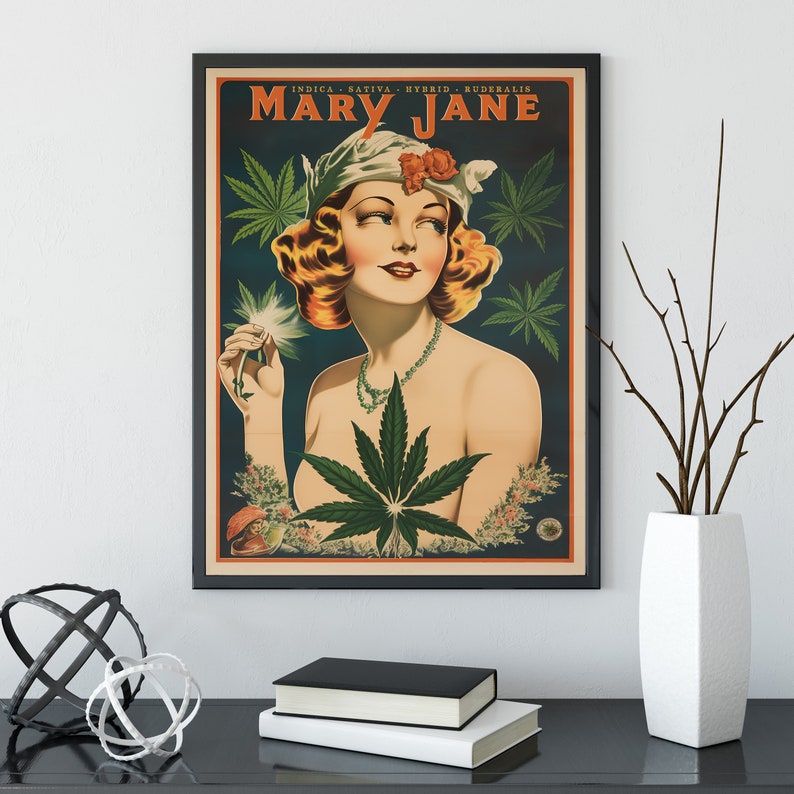 Vintage Marijuana Poster Retro Bohemian Wall Art Mary Jane - Etsy
