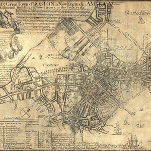Old Boston Map, 1769 Historic Boston Map ,antique Boston Map, Bean Town ...
